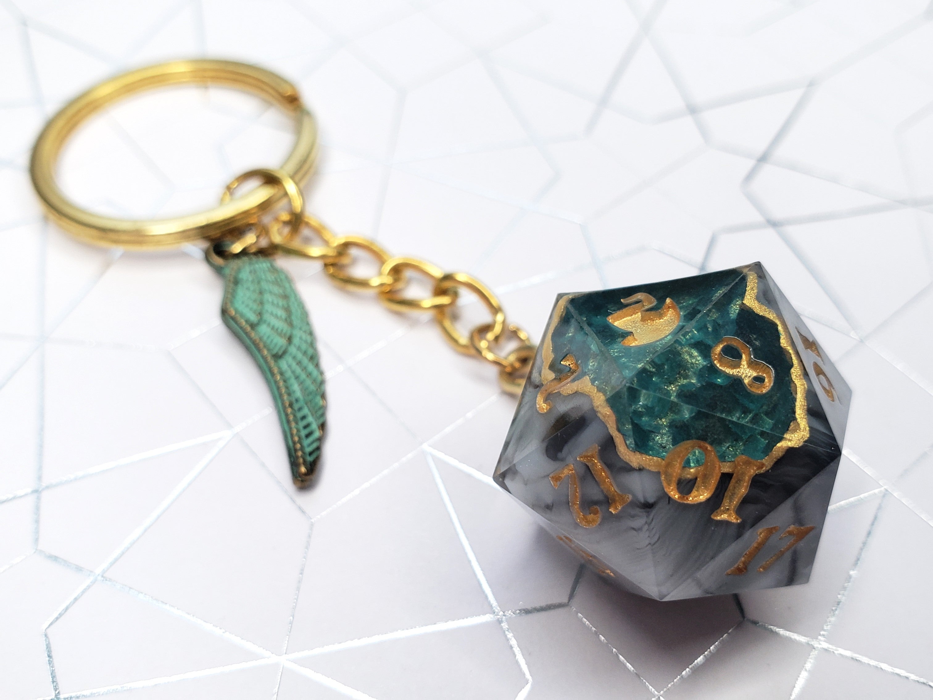 "Emerald Geode" - Handmade D20 Keychain – WitchHazel Dice